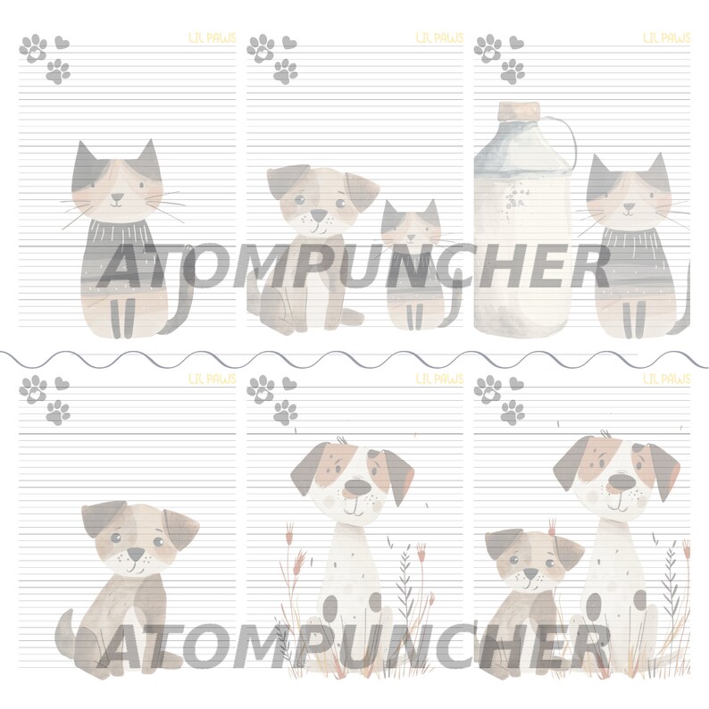 Printable Letter Paper Lil Paws PNG Printable Lined Paper 6mm Cats and ...