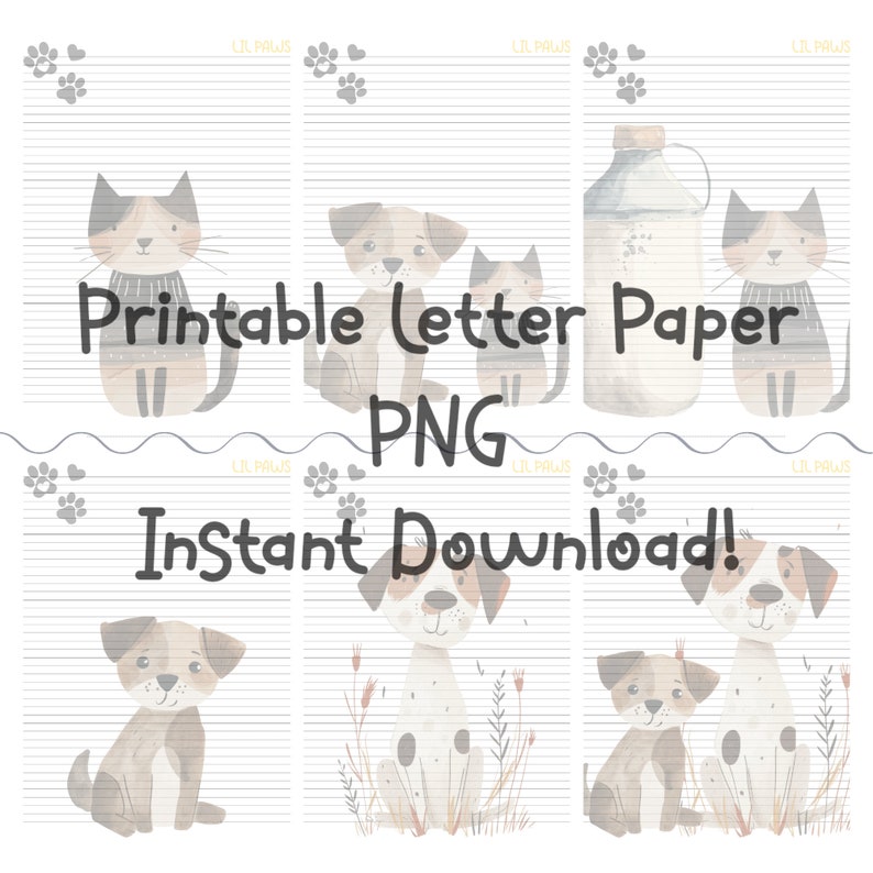 Printable Letter Paper Lil Paws PNG Printable Lined Paper 6mm Cats and ...