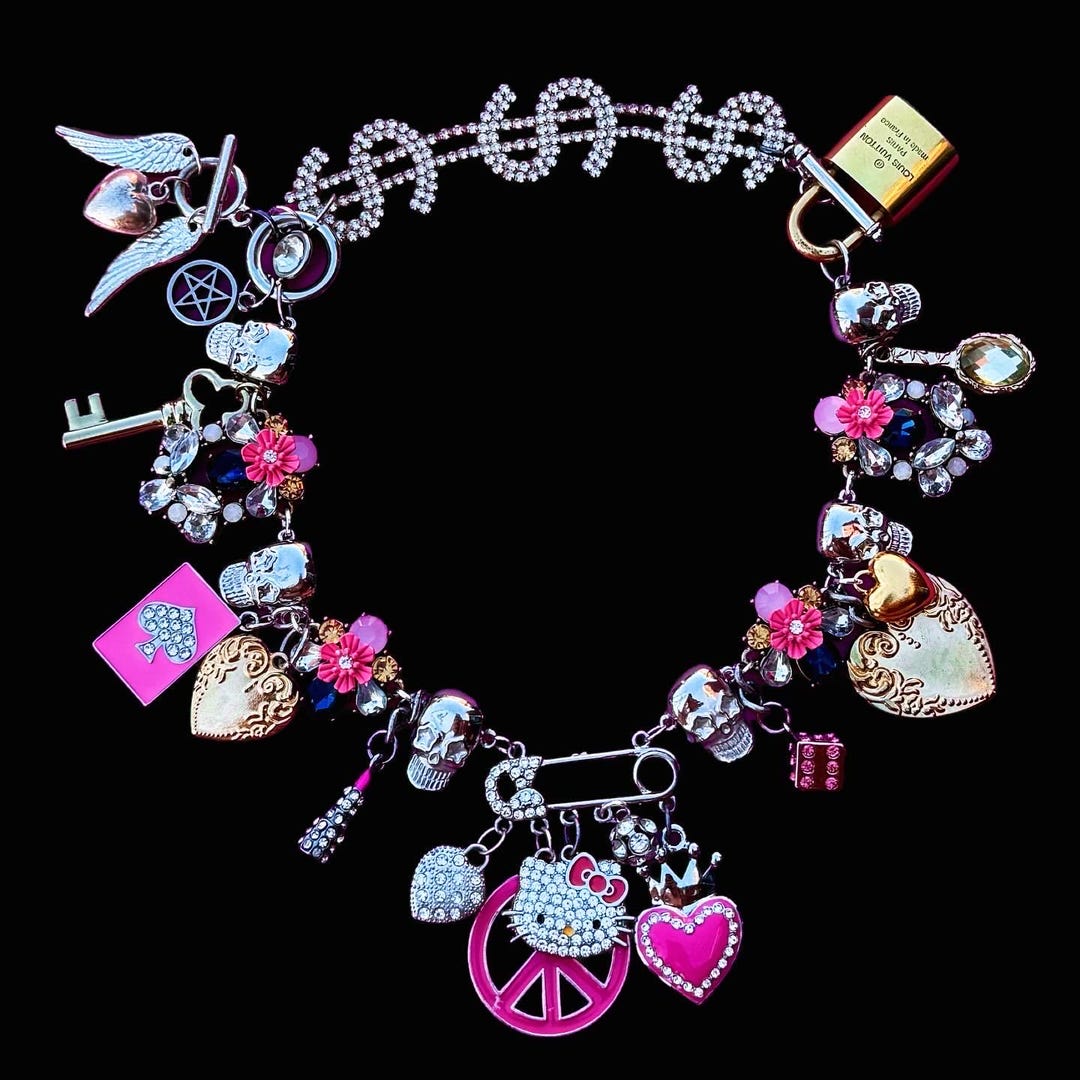 Handmade Custom Hello Kitty Floral Jewel Rhinestone Chunky Charm ...