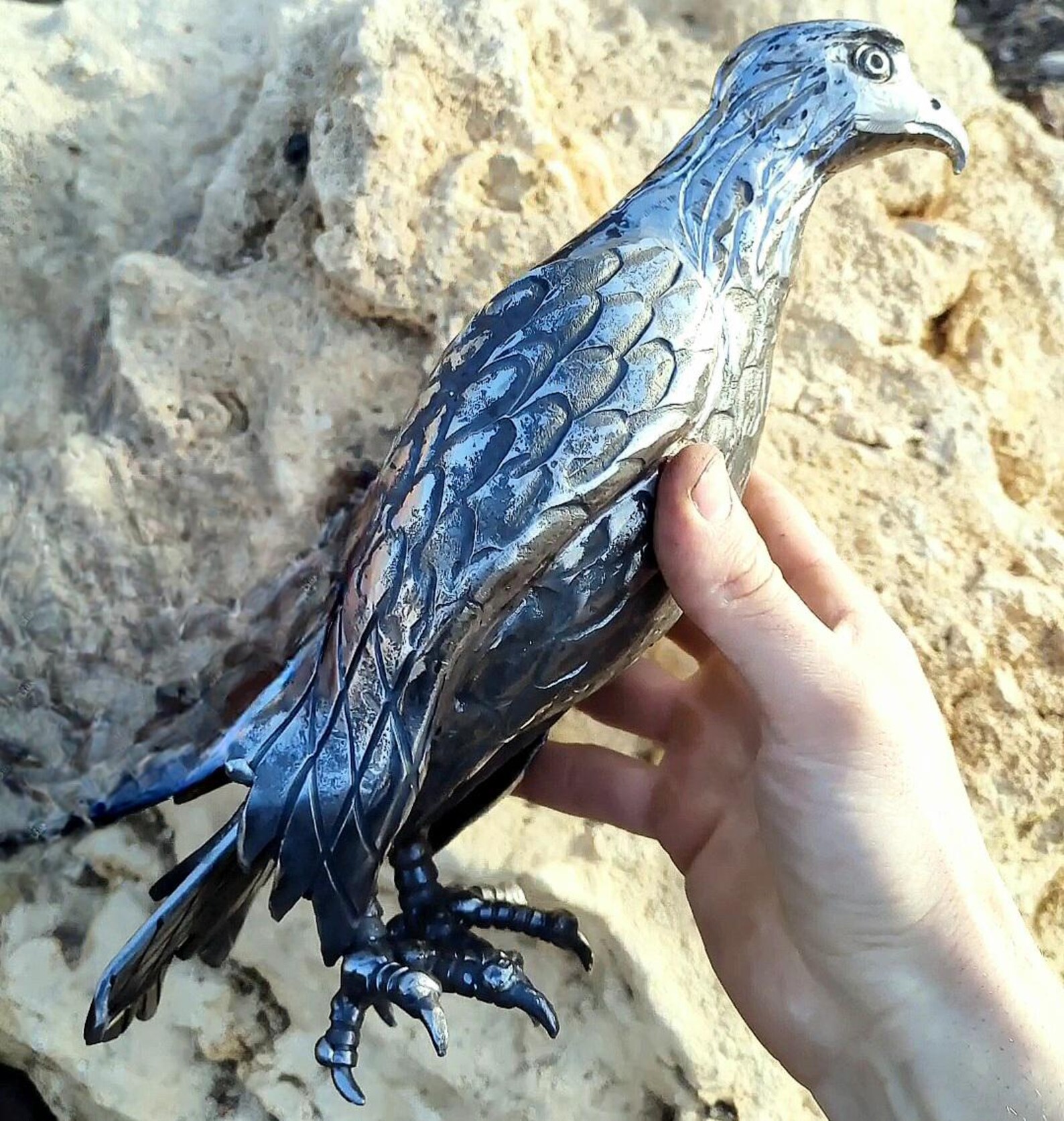 Forged Metal Falcon, Metal Bird of Prey Sculpture for Garden or Home ...