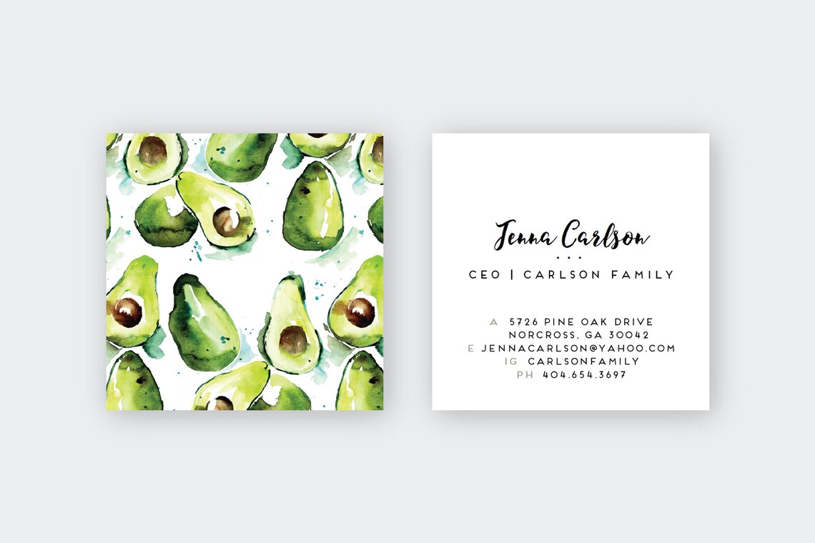 Watercolor Avocado Calling Cards Business Cards Food - Etsy