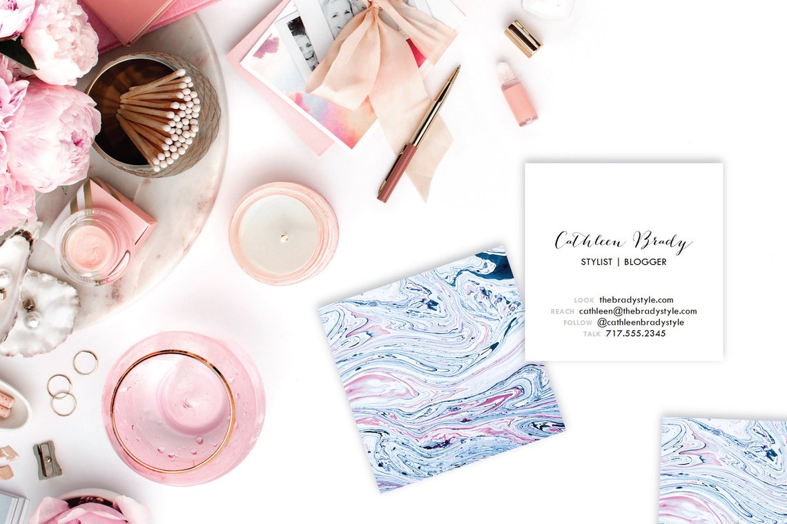 Indigo Pink Boho I Marble Calling Cards Business Cards | Etsy