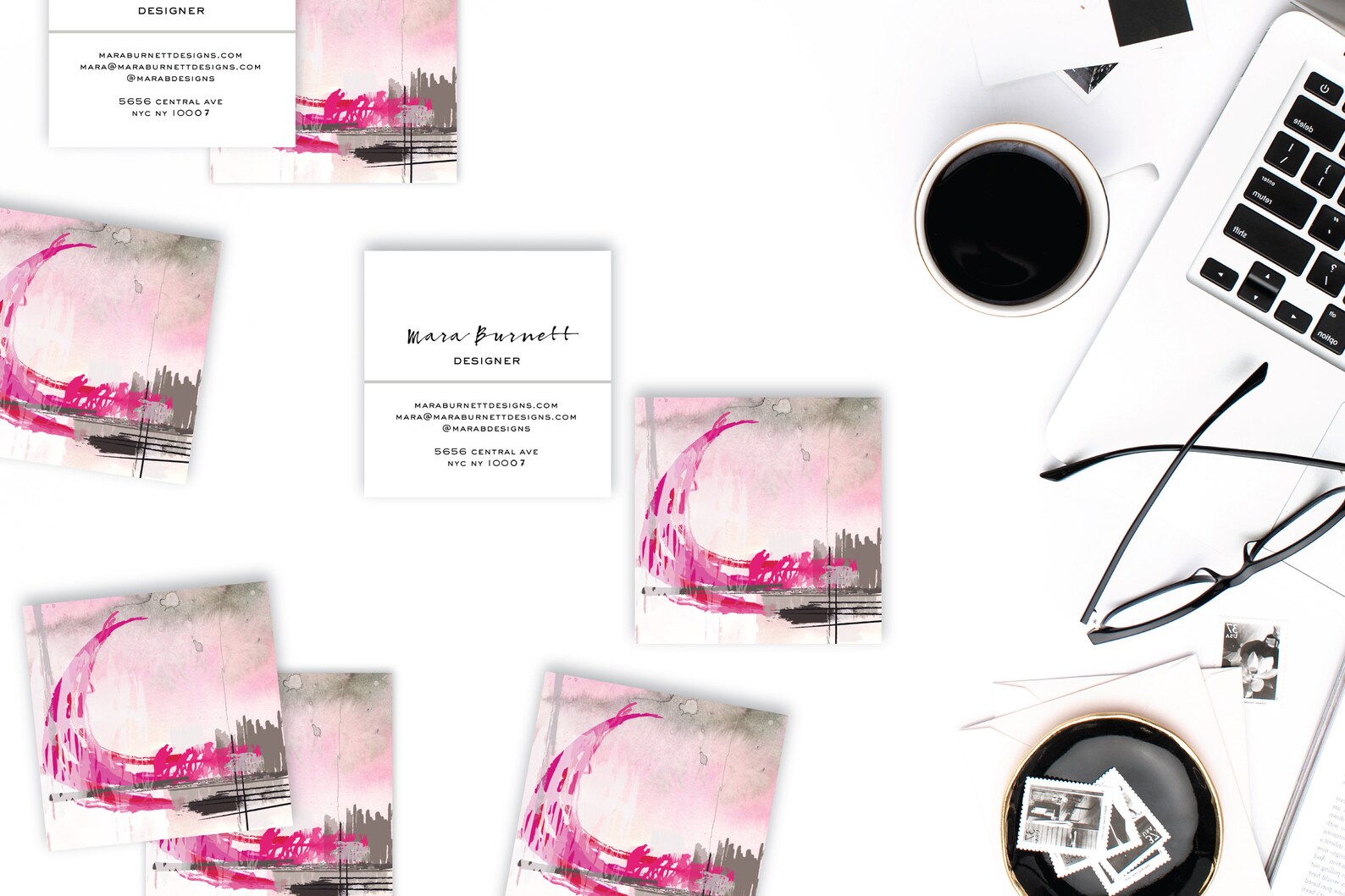 Abstract Pink Grey Watercolor Calling Cards 12 Business Cards Blogger ...