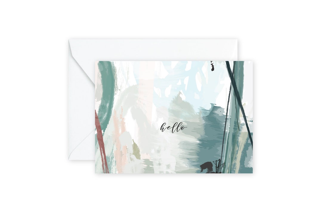 HELLO Sage Green Notecards Envelopes Pack Boxed Set 8 - Etsy