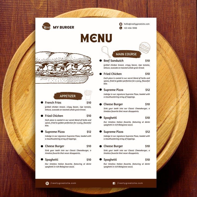 Editable Restaurant Menu Card Template - Instant Download, Customizable ...