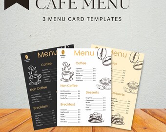 Aesthetic Cafe Menu Cards Printable, Minimalist Menu Template ...