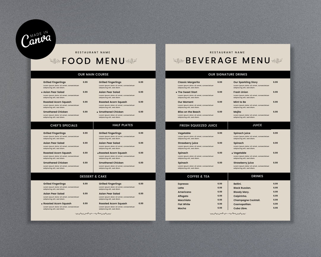 Personalize Your Cafe Menu! Custom Design Template, Editable Digital ...