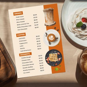 Printable Minimalist Canva Menu Card for Cafes - Editable Instant ...