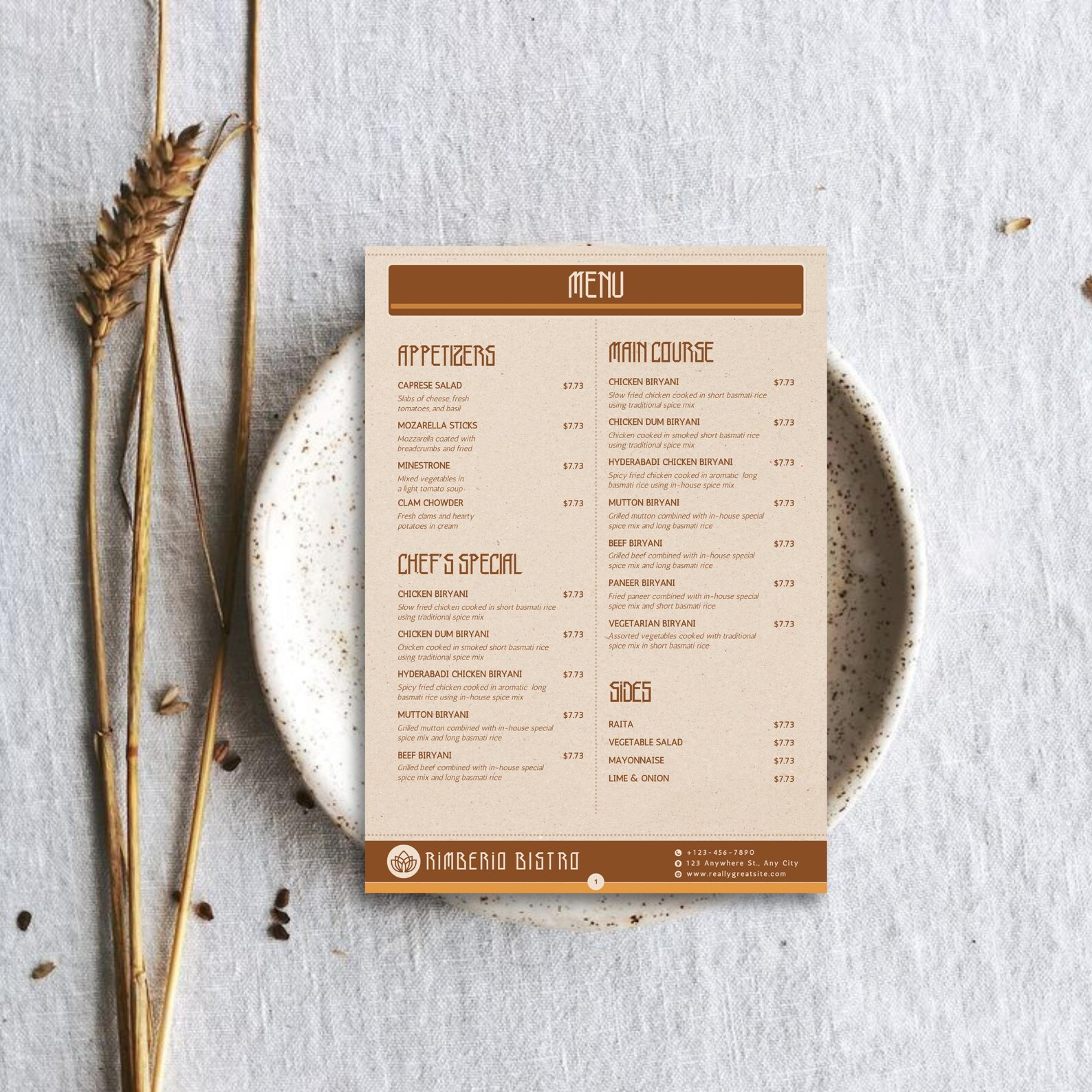 Minimalist Restaurant Menu Card Template - Instant Download Canva ...