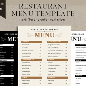 Restaurant Menu Template for Canva | Elegant & Customizable Menu Design ...