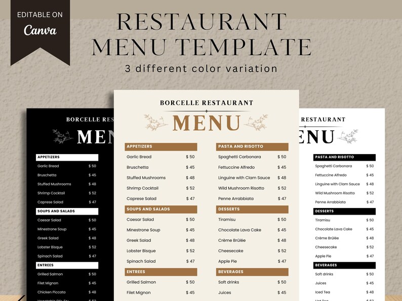 Restaurant Menu Template for Canva | Elegant & Customizable Menu Design ...