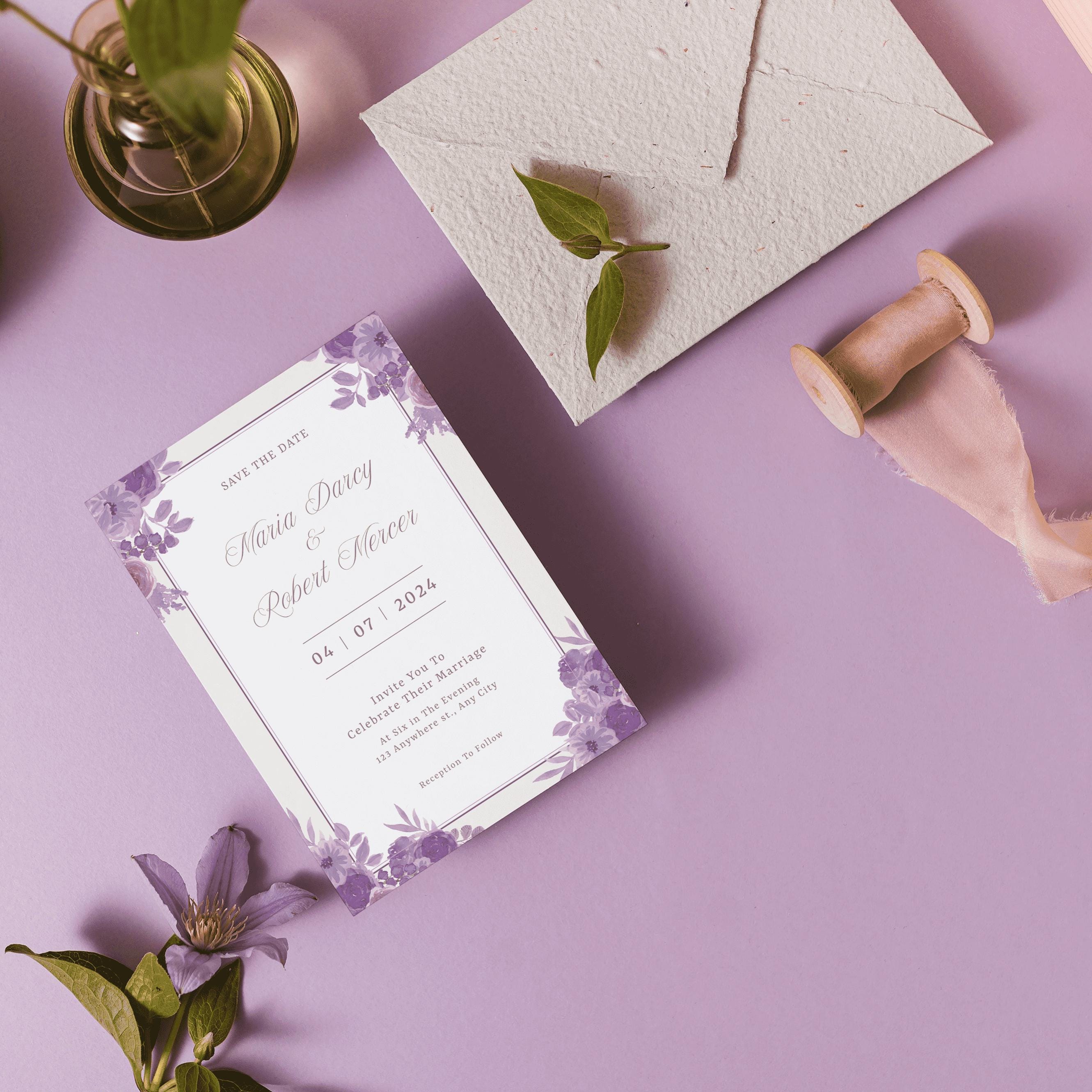Lilac Wedding Invitation Template - Customizable Wedding Invite for ...