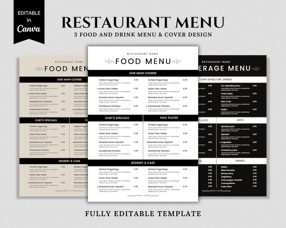 Professional Restaurant Menu Template for Canva | Instant Download ...