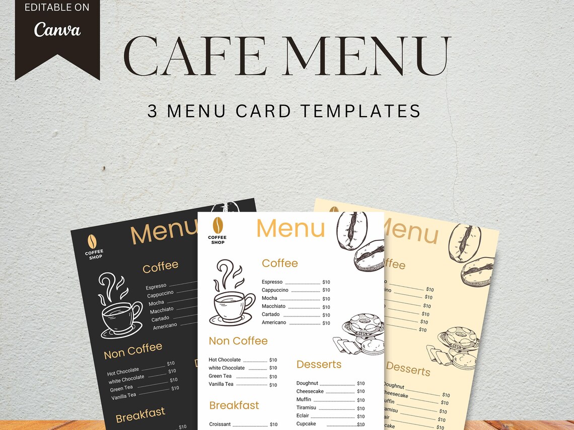 Elegant Cafe Menu Template, Instant Canva Download for Restaurants and ...
