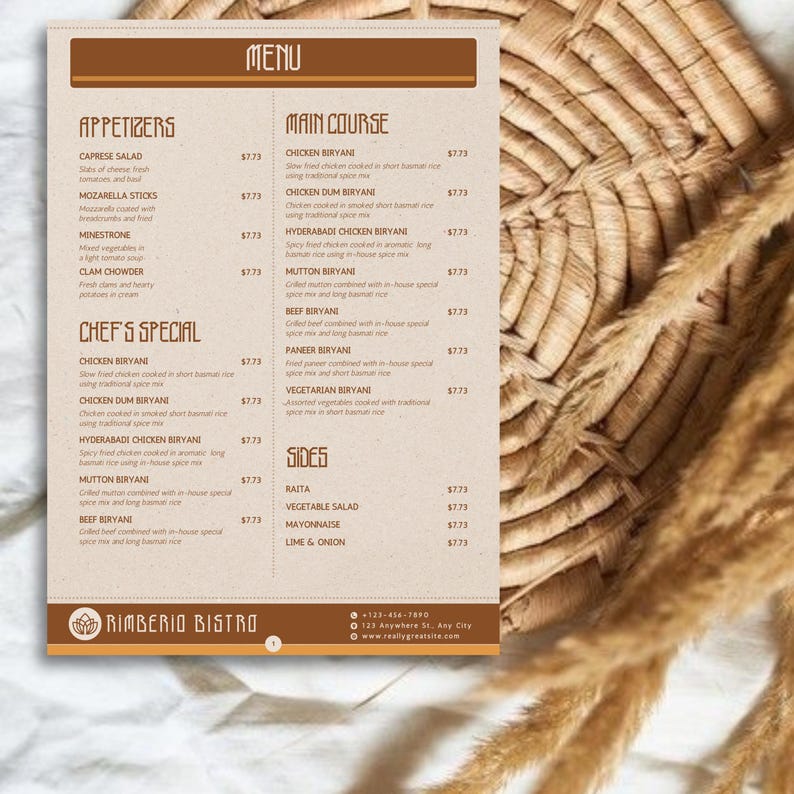 Minimalist Restaurant Menu Card Template - Instant Download Canva ...