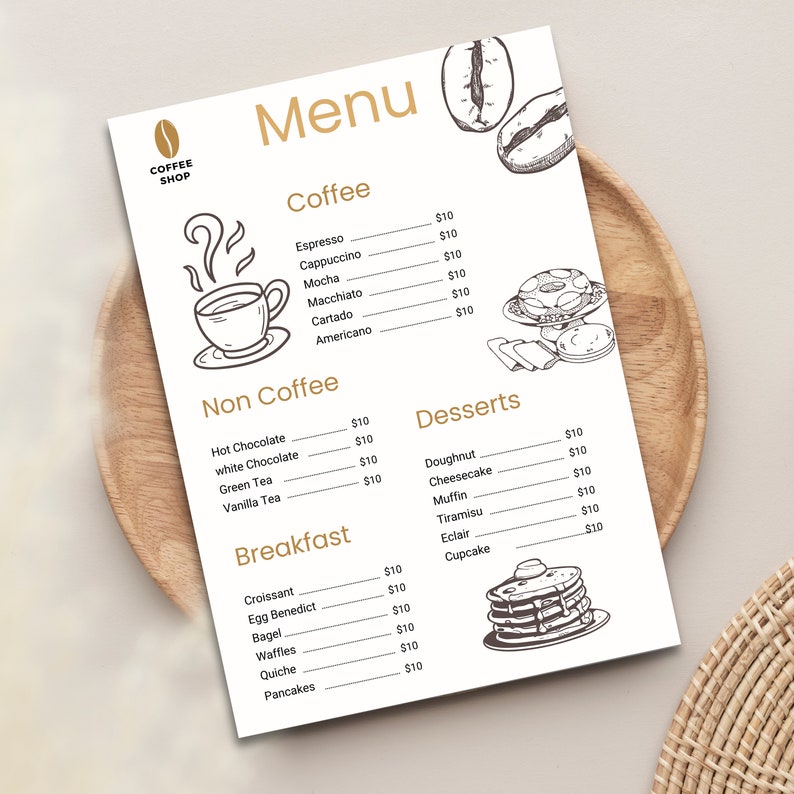 Elegant Cafe Menu Template, Instant Canva Download for Restaurants and ...