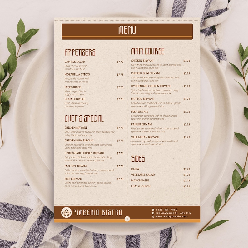 Minimalist Restaurant Menu Card Template - Instant Download Canva ...