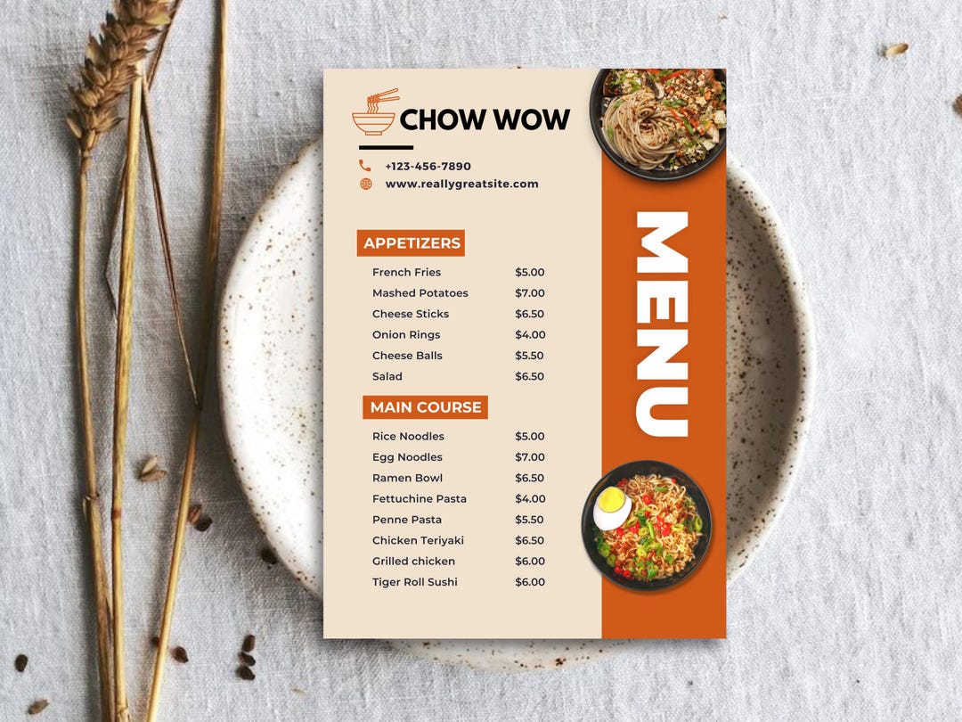 Printable Minimalist Canva Menu Card for Cafes - Editable Instant ...