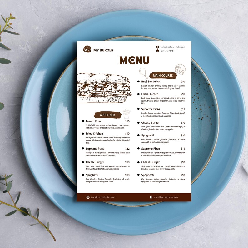 Editable Restaurant Menu Card Template - Instant Download, Customizable ...