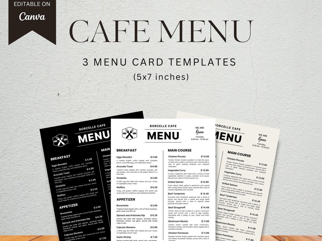 Customizable Minimalistic Cafe Menu Card - Instant Download - Price ...