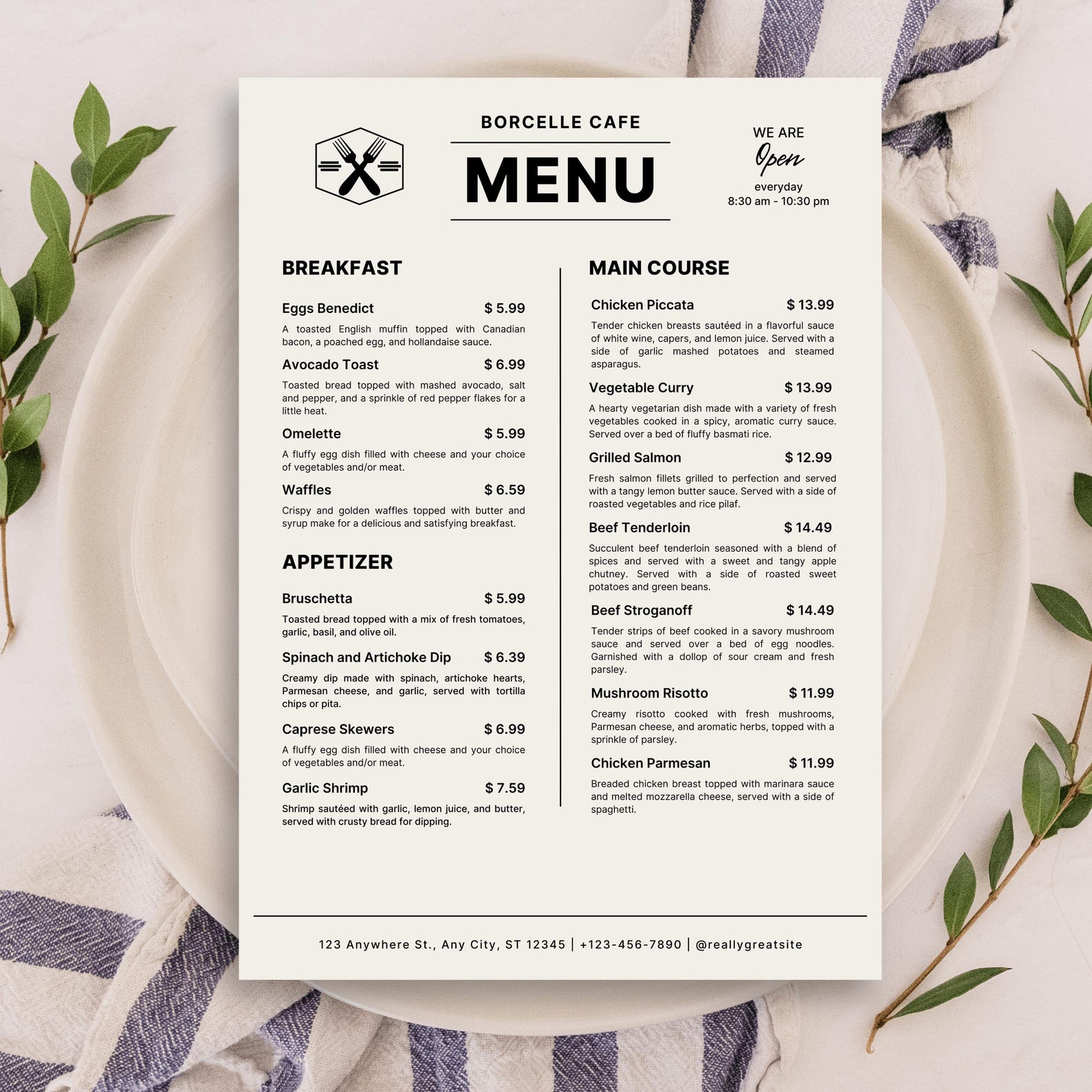 Customizable Minimalistic Cafe Menu Card - Instant Download - Price ...