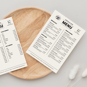 Customizable Minimalistic Cafe Menu Card - Instant Download - Price ...