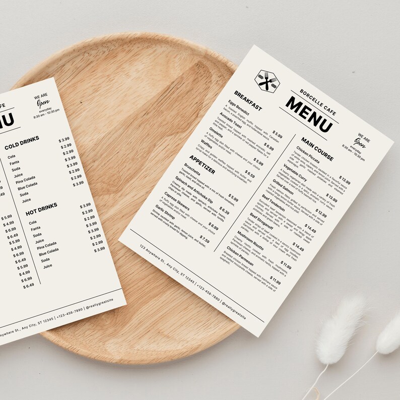 Customizable Minimalistic Cafe Menu Card - Instant Download - Price ...