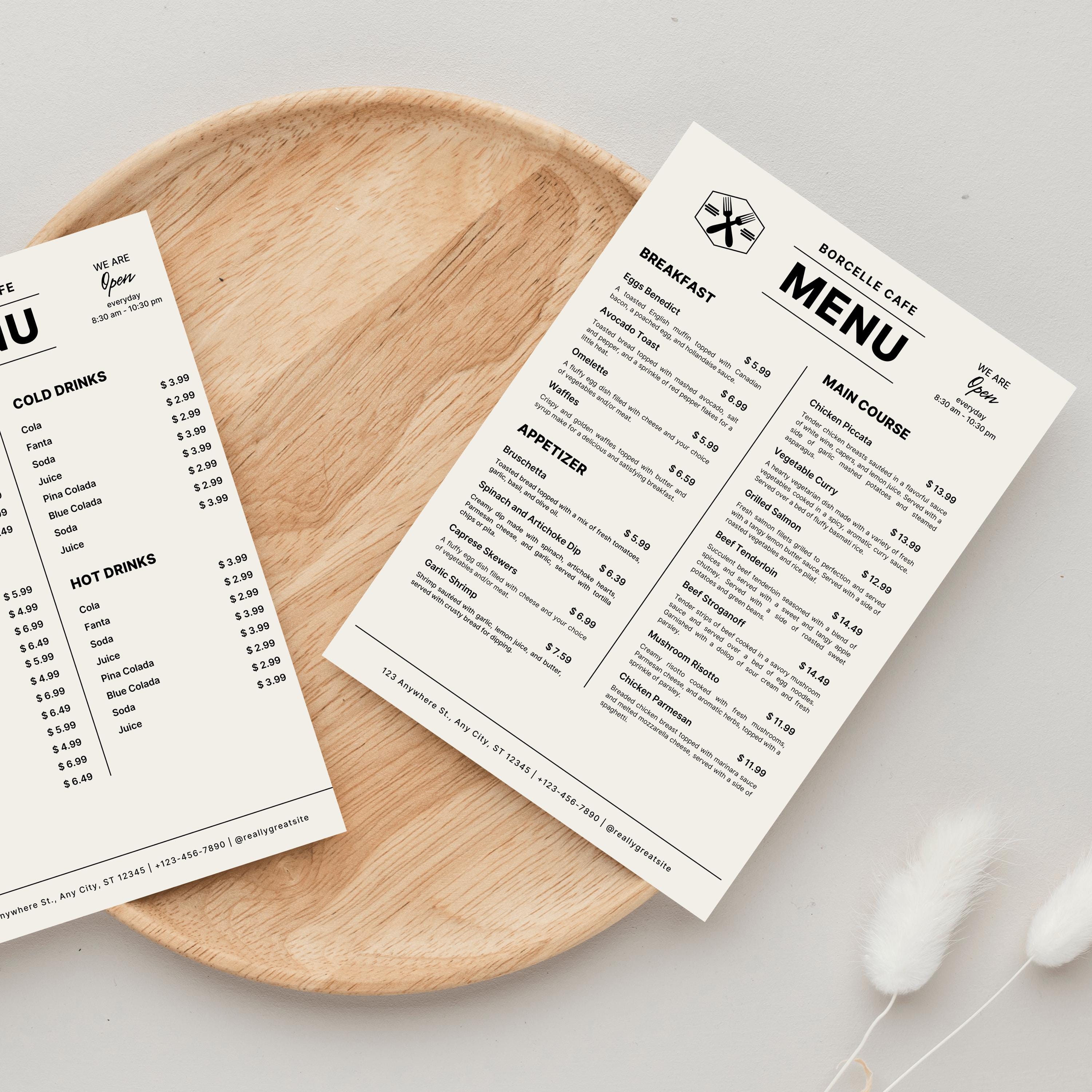 Customizable Minimalistic Cafe Menu Card - Instant Download - Price ...