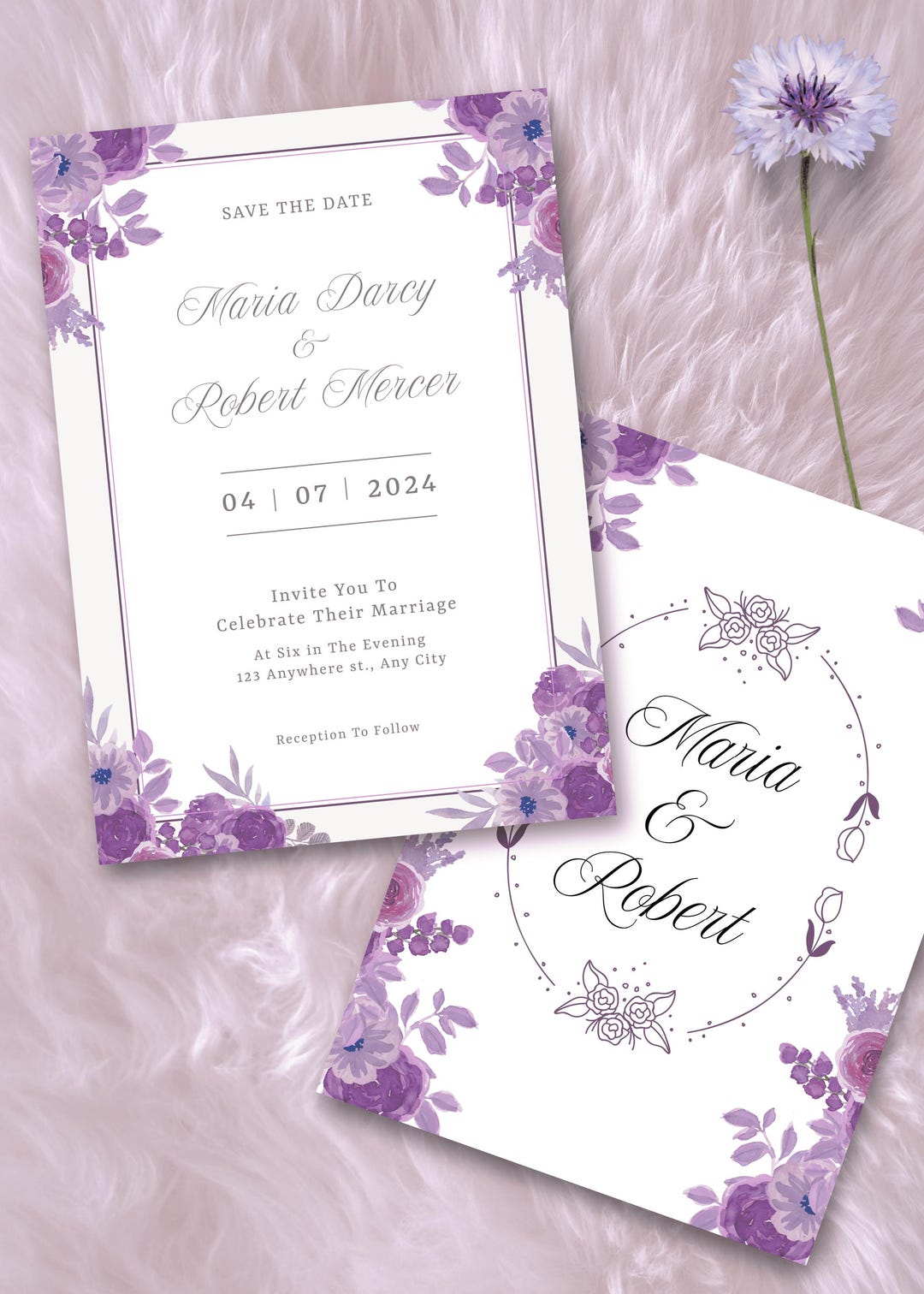 Lilac Wedding Invitation Template - Customizable Wedding Invite for ...