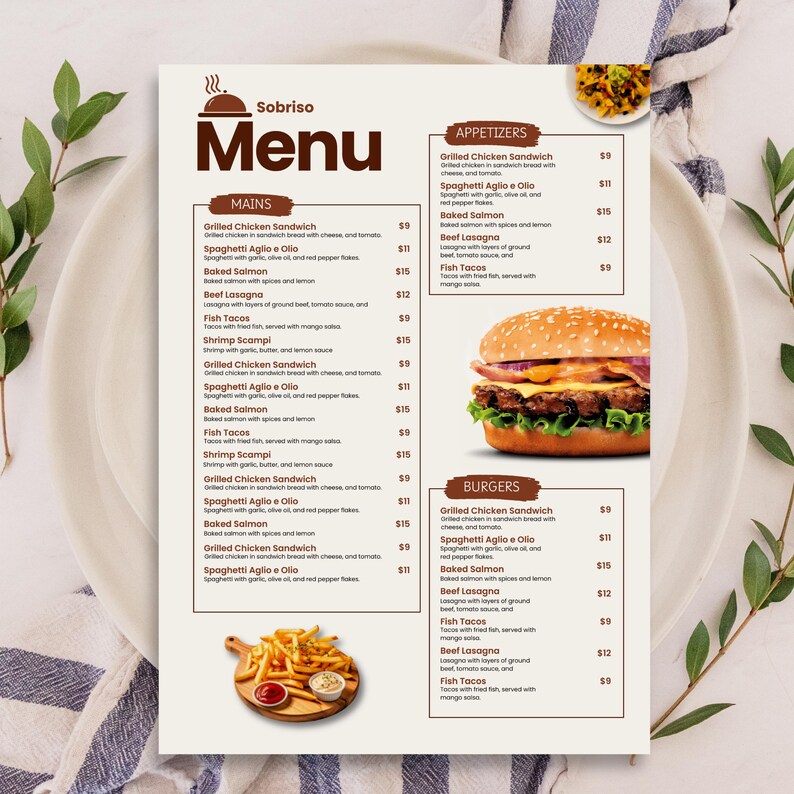 Modern Customizable Food Menu for Restaurants and Cafes - Instant ...