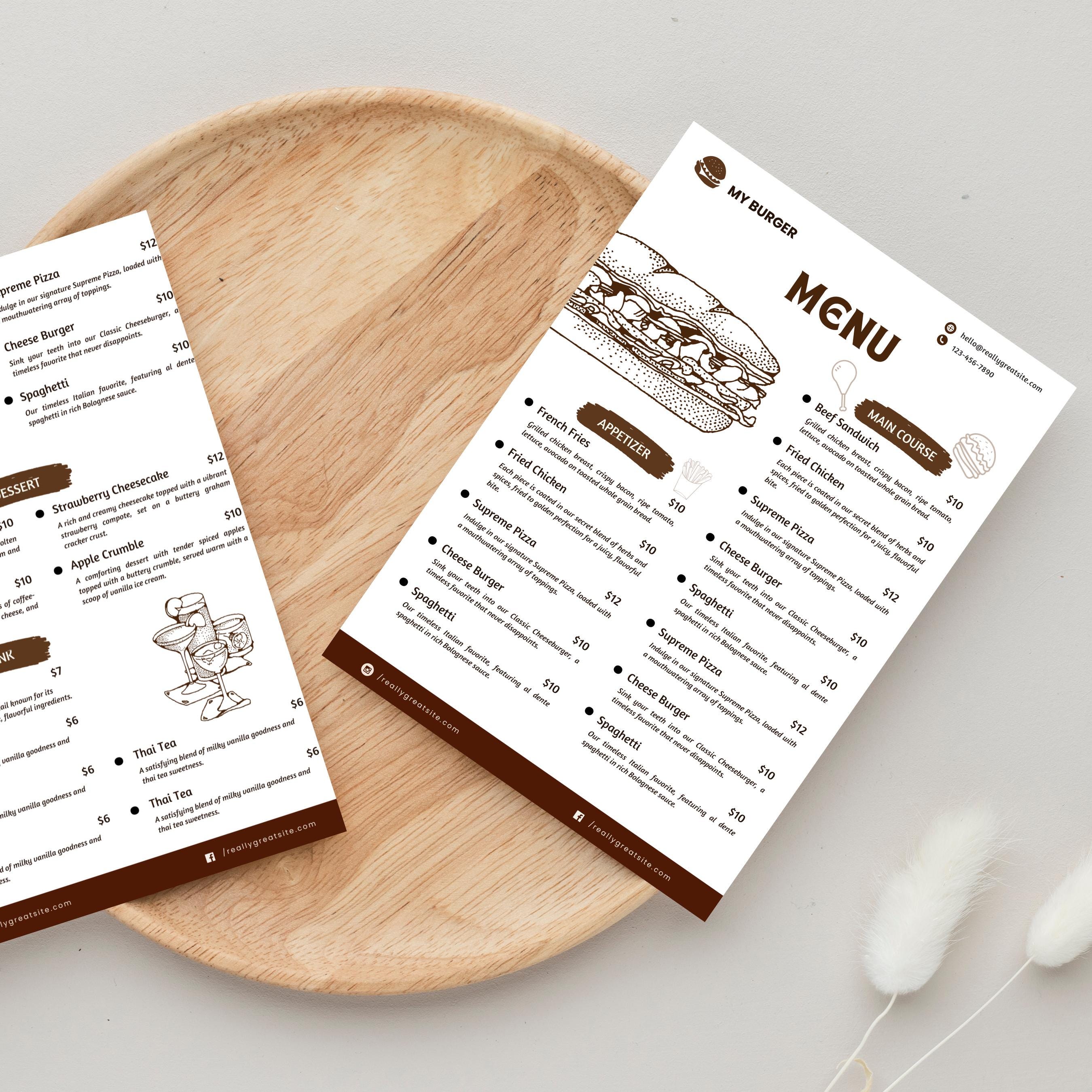 Editable Restaurant Menu Card Template - Instant Download, Customizable ...