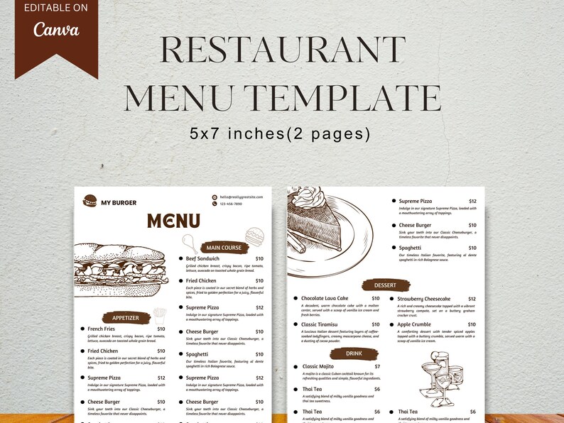 Editable Restaurant Menu Card Template - Instant Download, Customizable ...