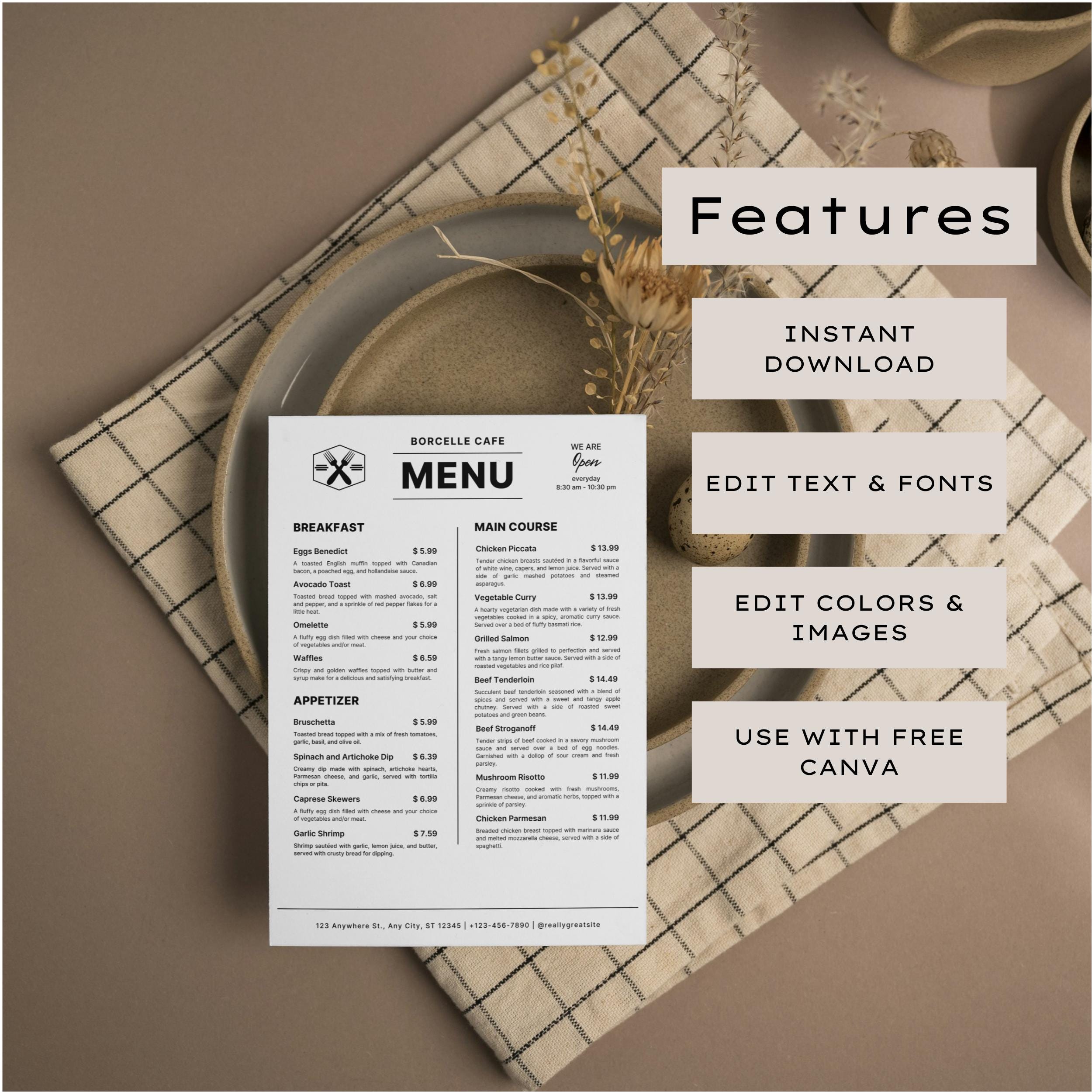 Customizable Minimalistic Cafe Menu Card - Instant Download - Price ...
