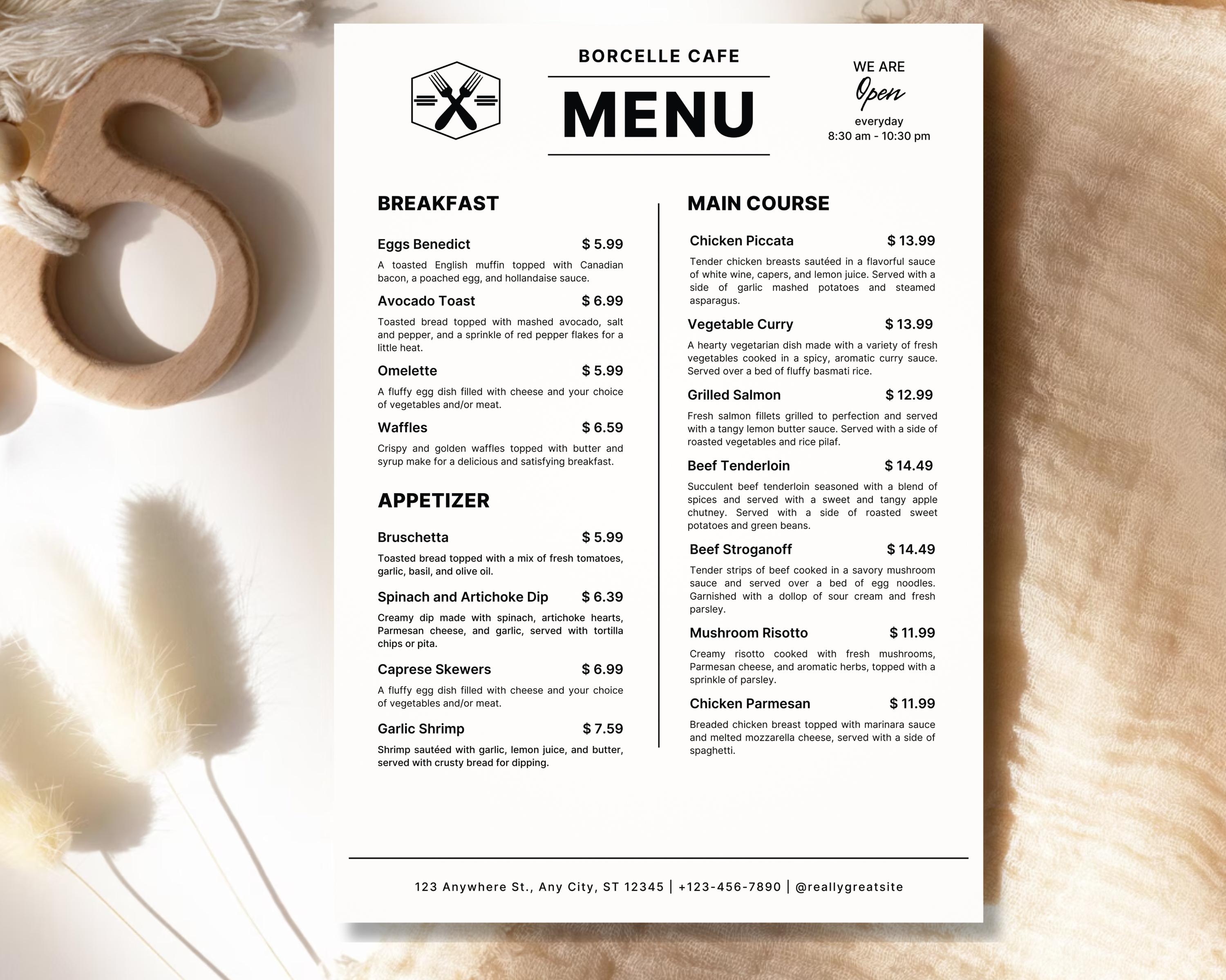 Customizable Minimalistic Cafe Menu Card - Instant Download - Price ...