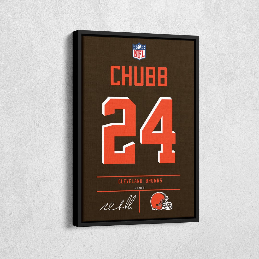 Nick Chubb Cleveland Browns Jersey Art, NFL Wall Decor, Framed Poster ...