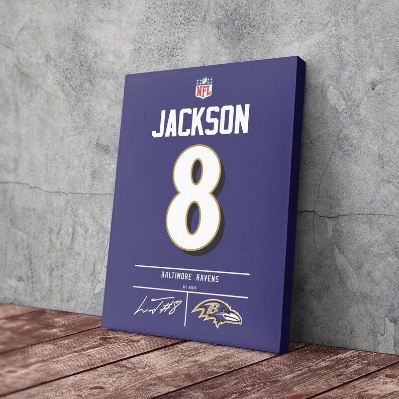 Lamar Jackson Jersey Art Baltimore Ravens NFL Wall Art Home Decor Hand ...