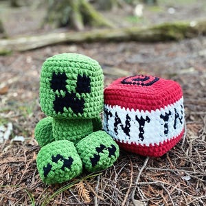 Crochet Pattern (PDF File): Minecraft Baby Creeper and TNT Plushies ...