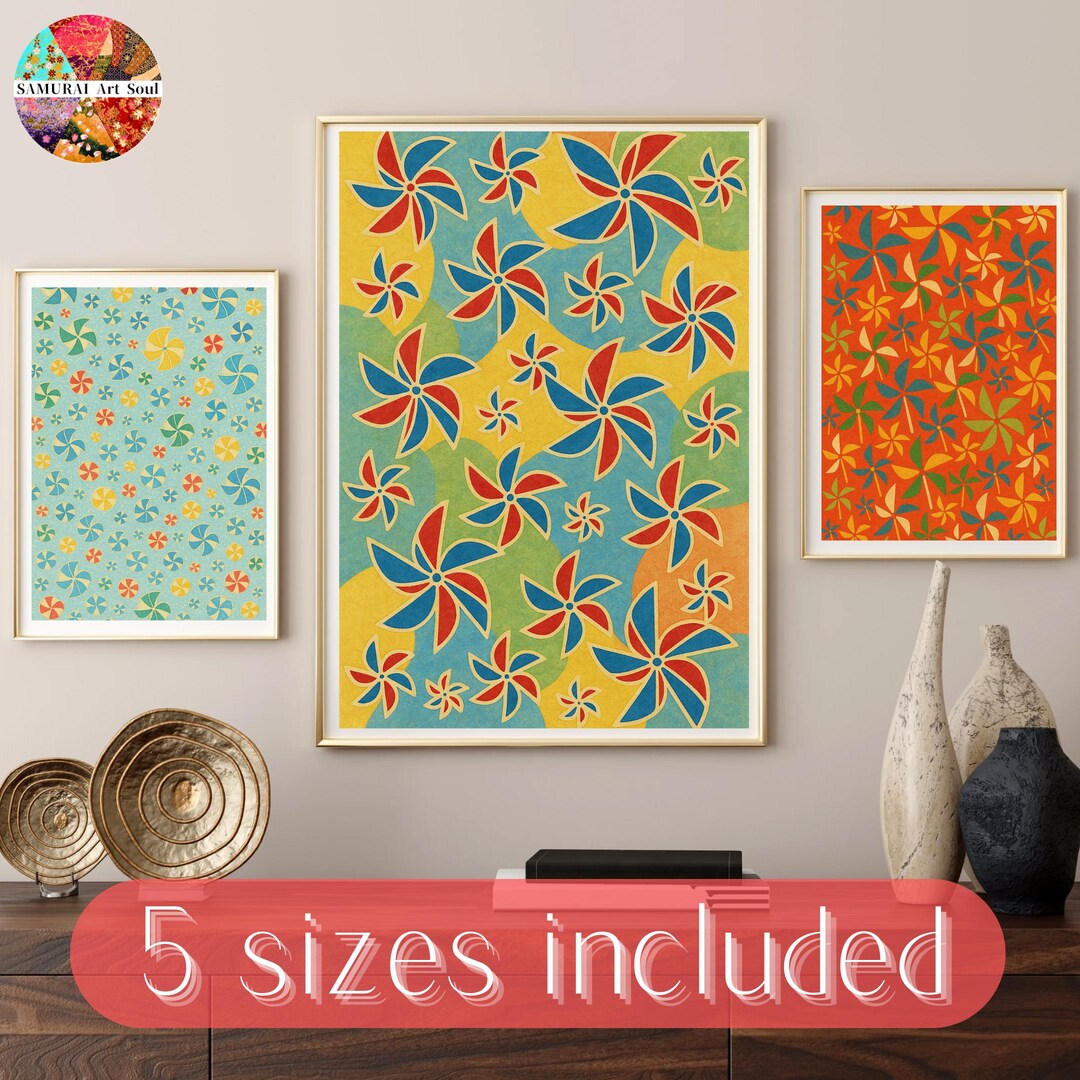 Pinwheel Wall Art Set｜japanese Summer Posters｜washi Paper Texture ...