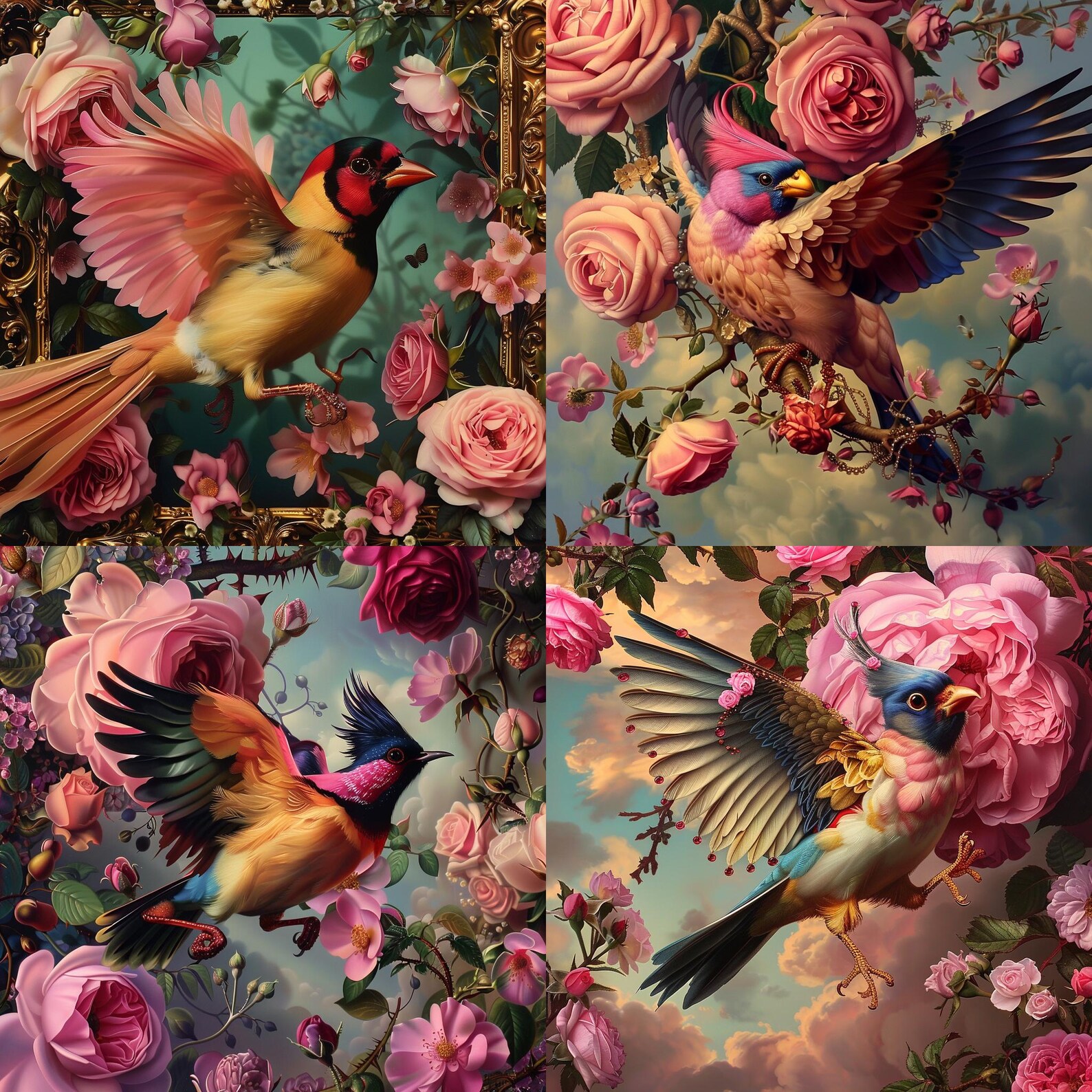 24 Colorful Floral Bird Clipart, Floral Clipart, Scrapbooking, Wall Art ...