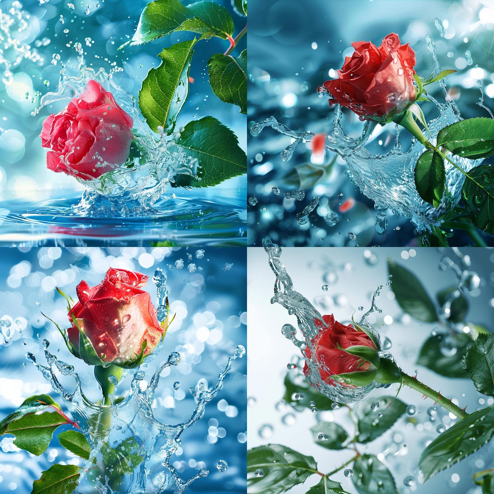 24 Water Splash Rose Clipart, Digital Rose Art, Water Droplet Effect ...