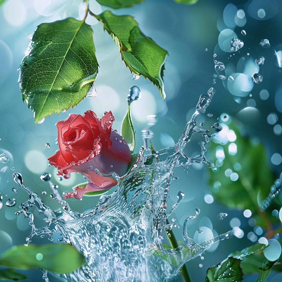 24 Water Splash Rose Clipart, Digital Rose Art, Water Droplet Effect ...
