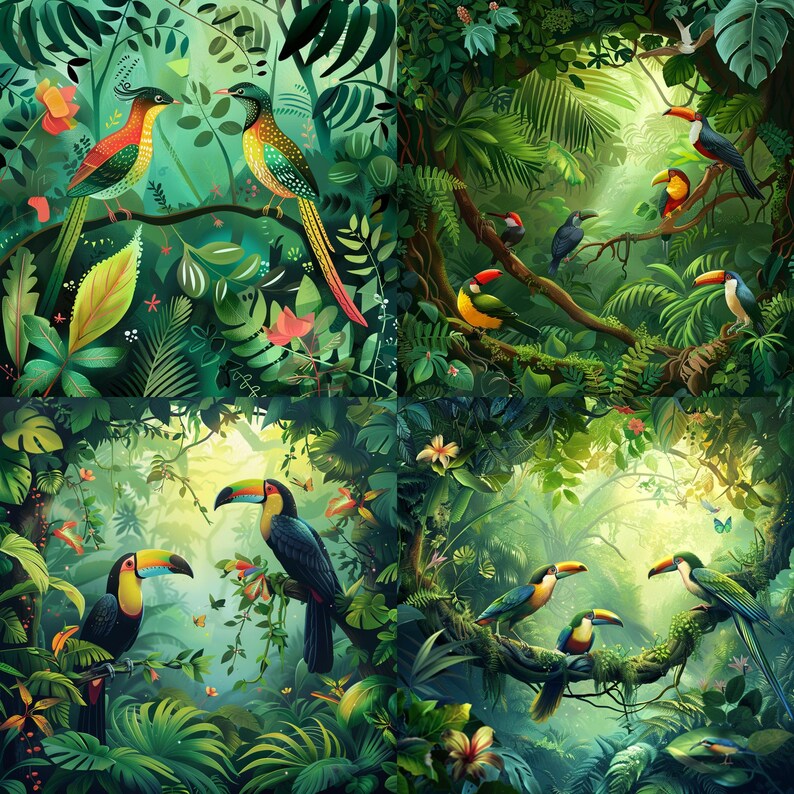 24 Tropical Jungle Toucan Clipart, Exotic Bird Digital Art, Jungle ...