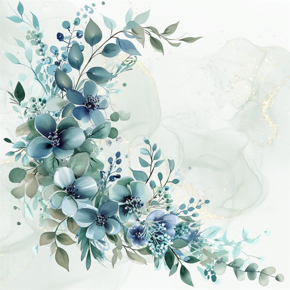 21 Watercolor Blue Floral Clipart, Red Carnation Digital Download ...