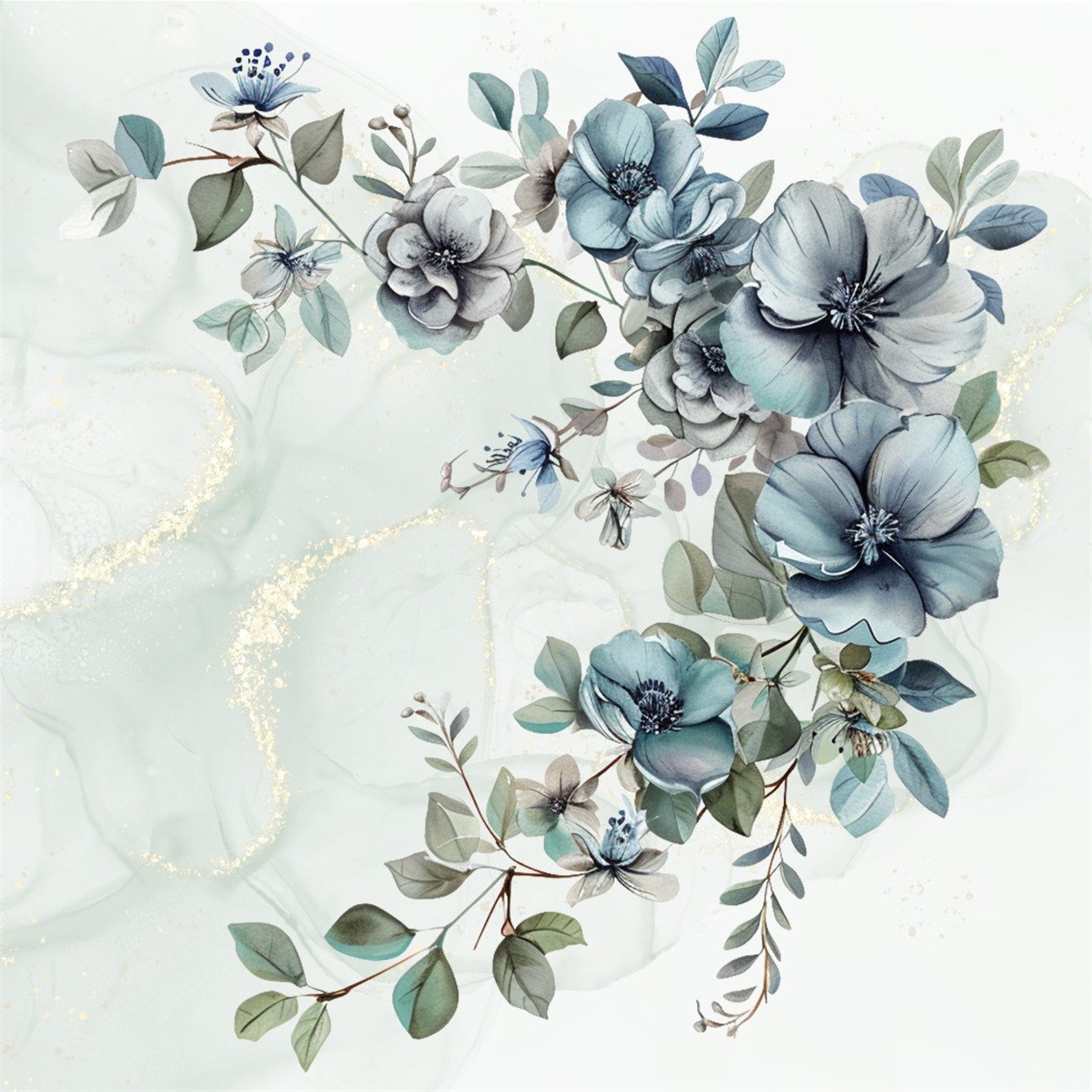 21 Watercolor Blue Floral Clipart, Red Carnation Digital Download ...