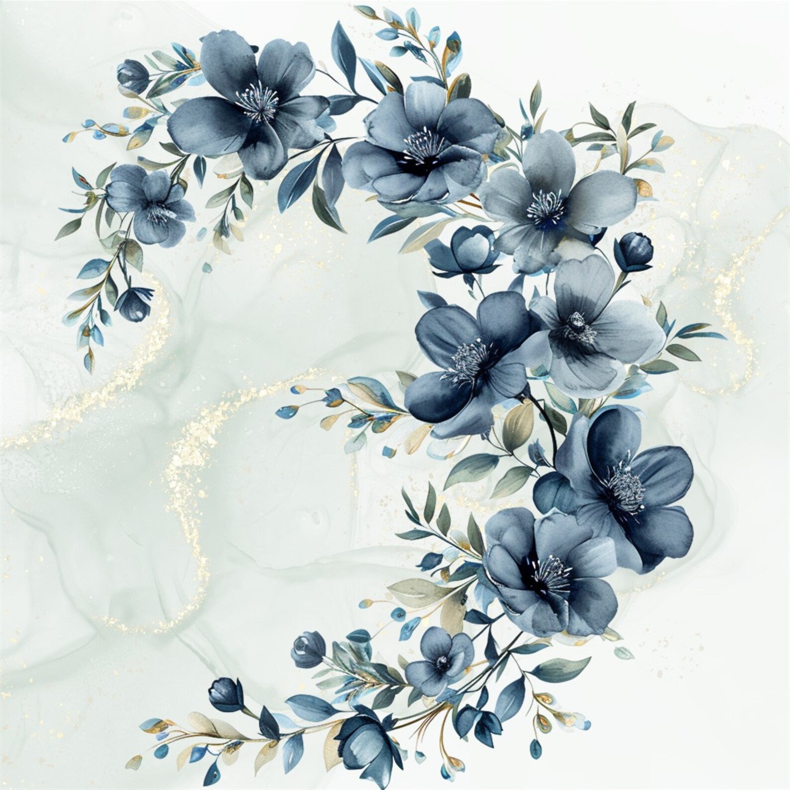 21 Watercolor Blue Floral Clipart, Red Carnation Digital Download ...