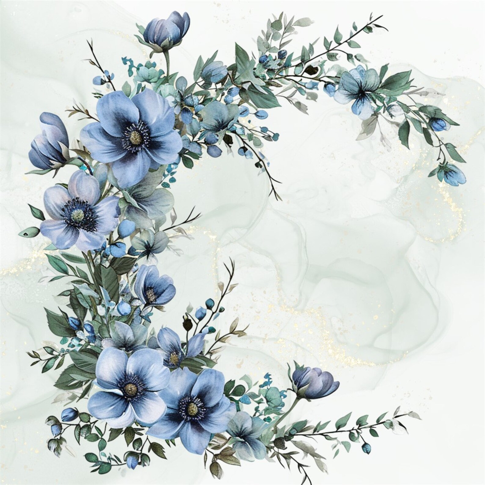 21 Watercolor Blue Floral Clipart, Red Carnation Digital Download ...