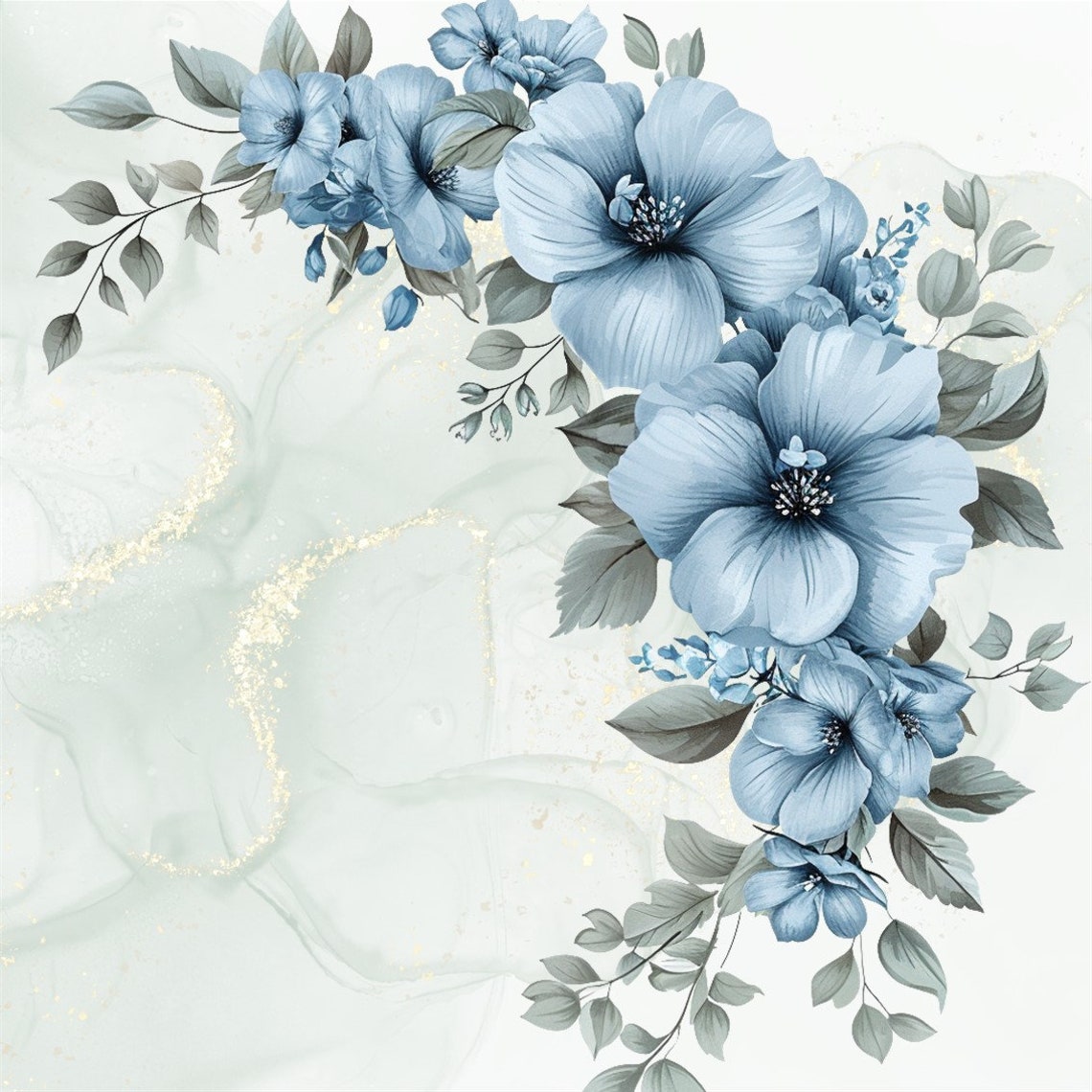 21 Watercolor Blue Floral Clipart, Red Carnation Digital Download ...