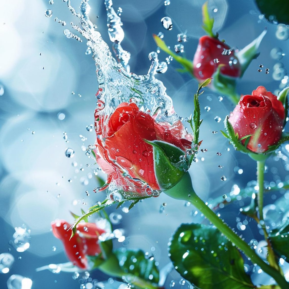 24 Water Splash Rose Clipart, Digital Rose Art, Water Droplet Effect ...