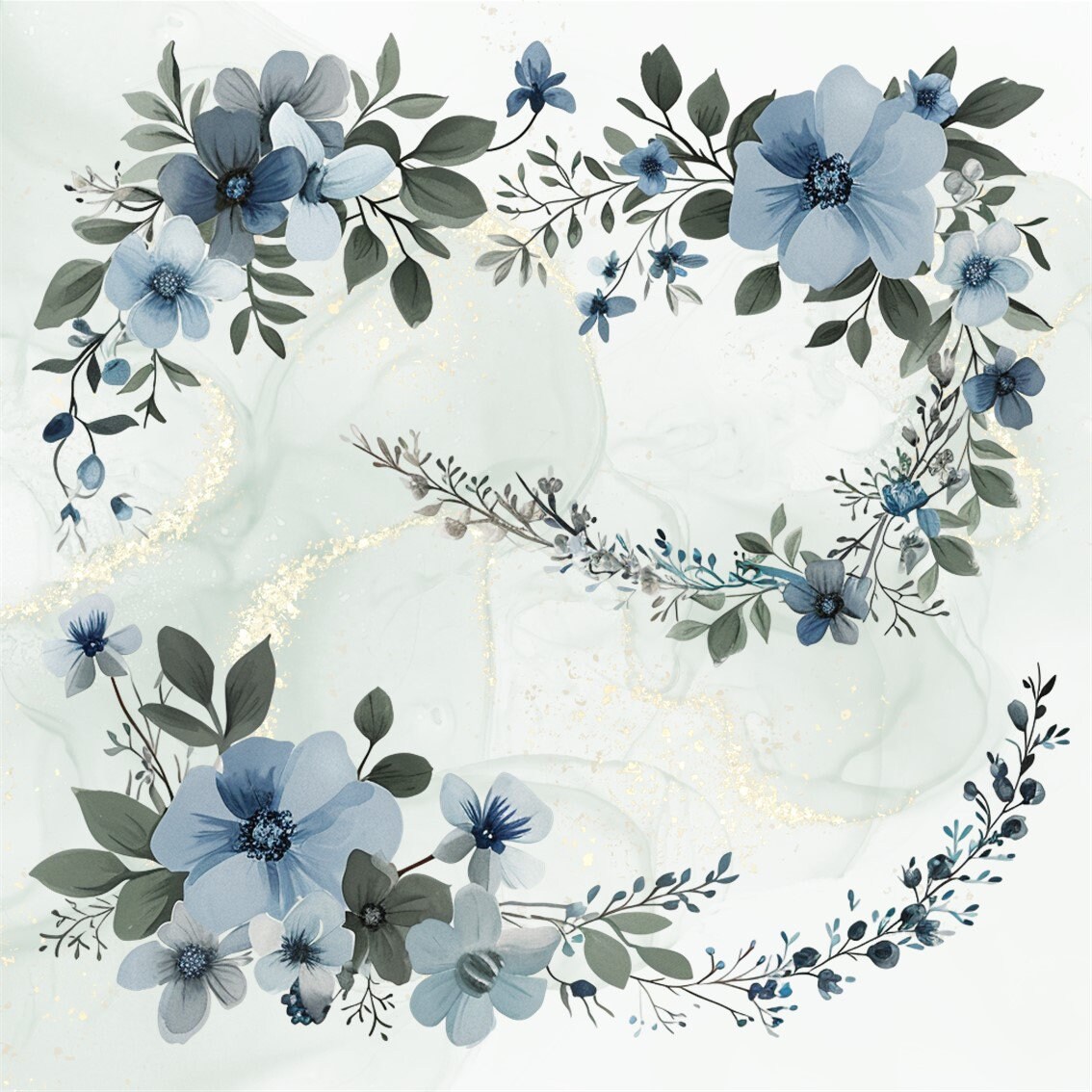 21 Watercolor Blue Floral Clipart, Red Carnation Digital Download ...