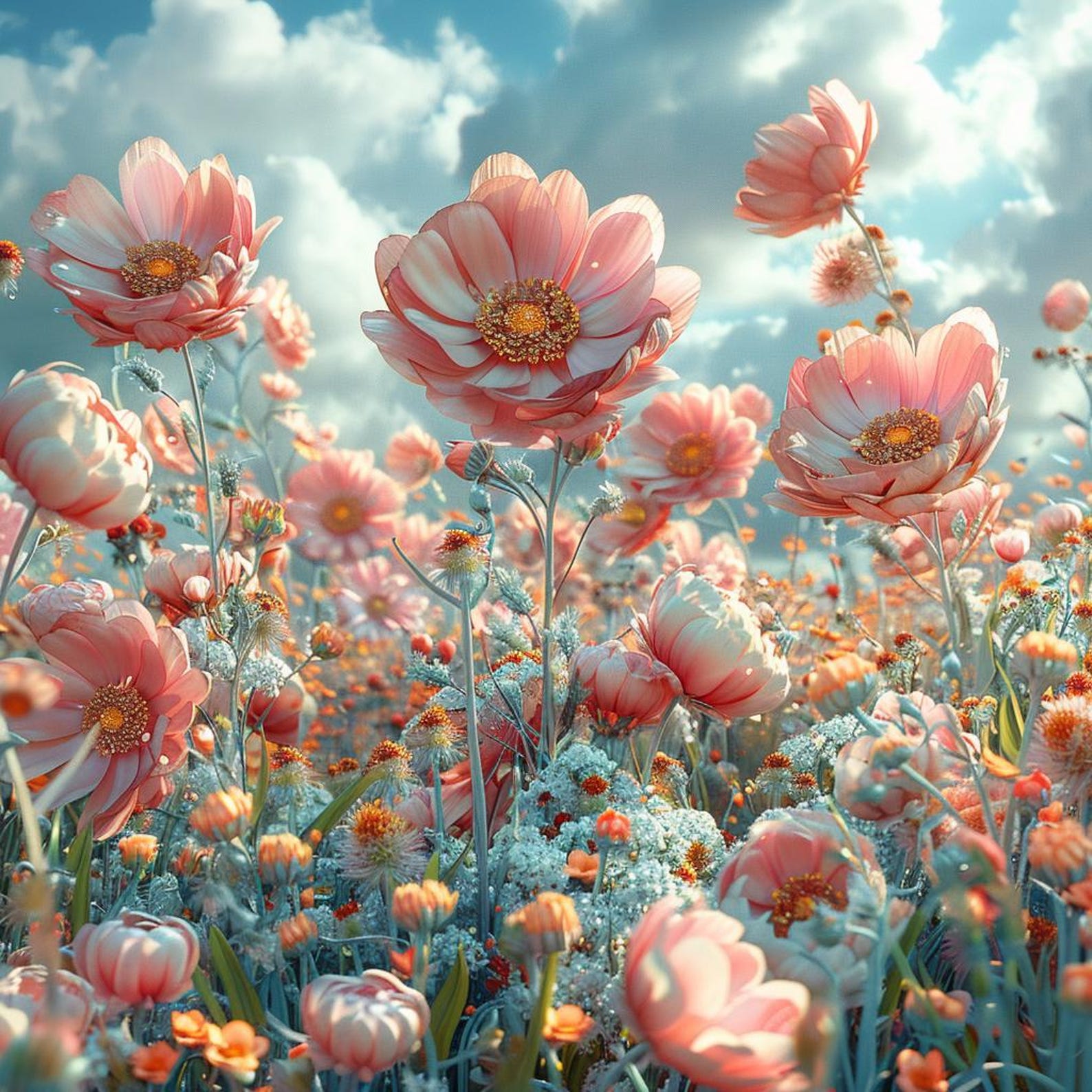 24 Flower Field Clipart, Spring Meadow Floral Illustration, Card Making ...